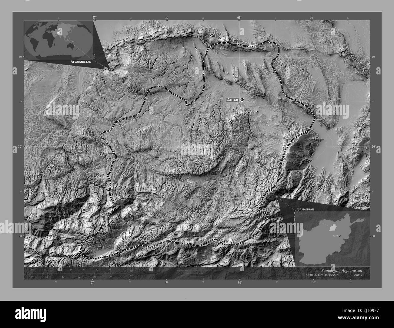 Samangan, province of Afghanistan. Bilevel elevation map with lakes and ...
