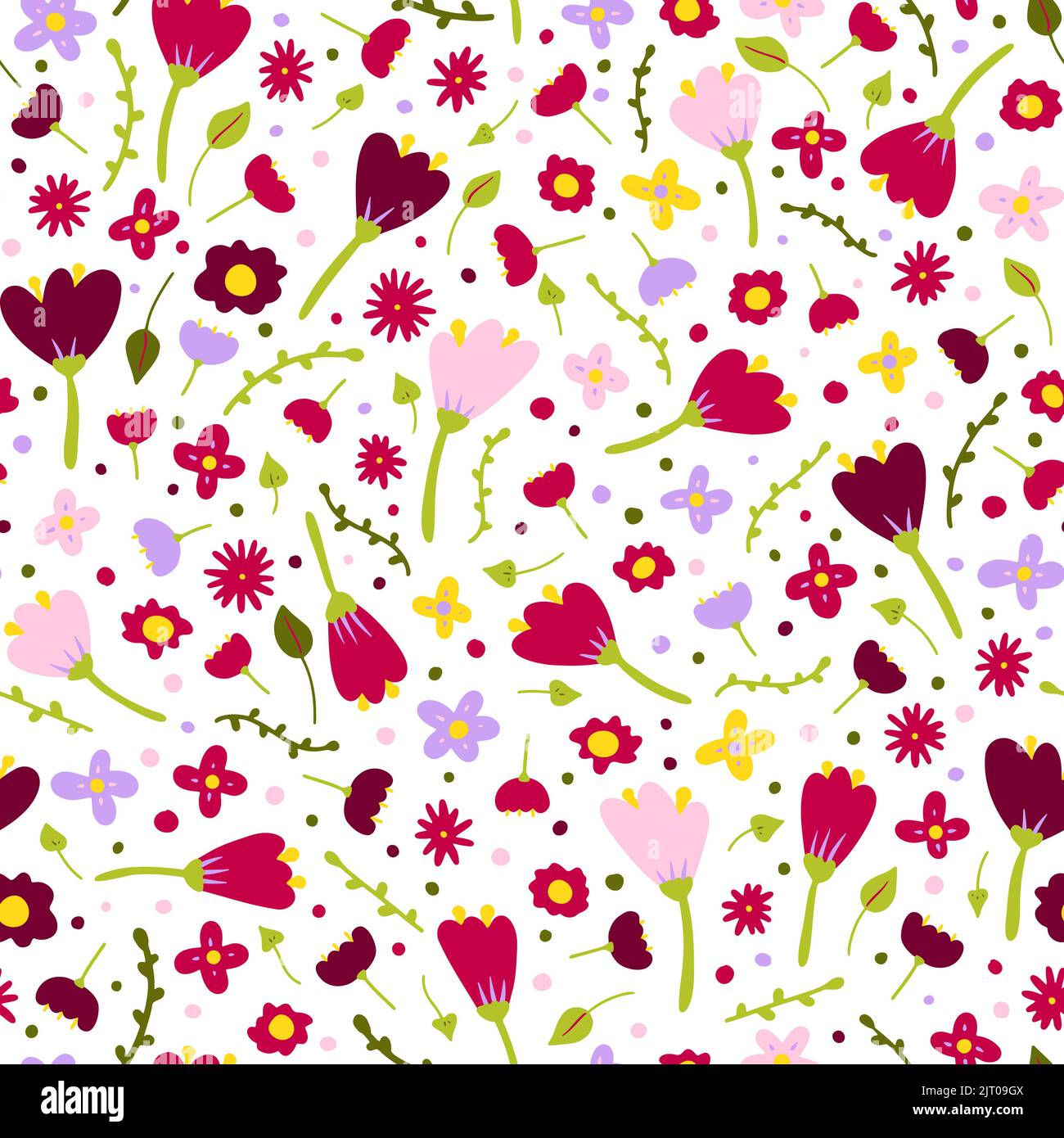 Seamless cartoon abstract flower pattern. Color floret on white ...