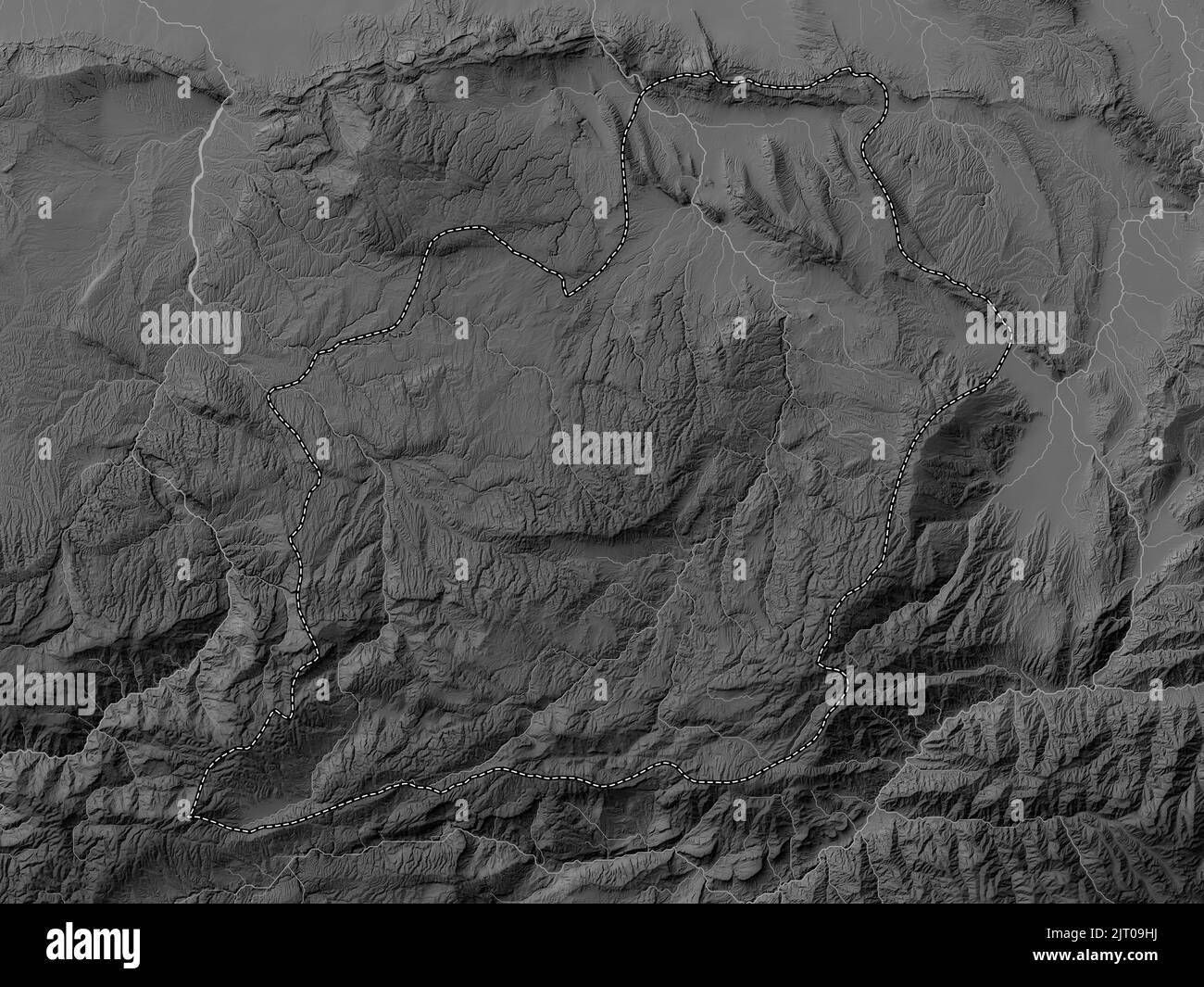 Samangan, province of Afghanistan. Grayscale elevation map with lakes ...