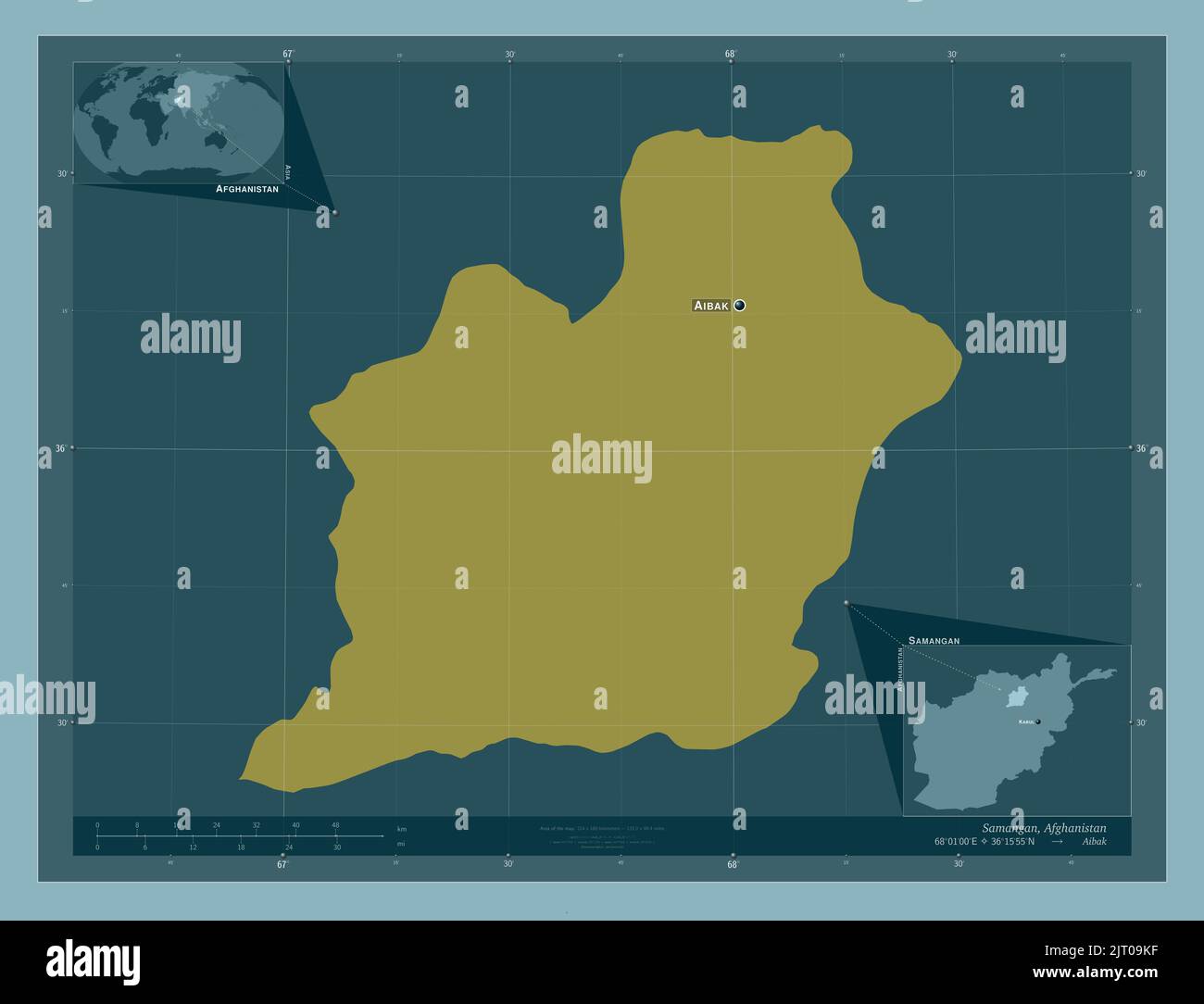 Samangan, province of Afghanistan. Solid color shape. Locations and ...