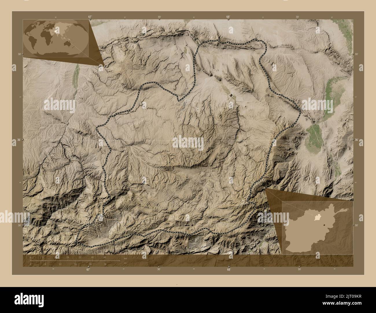 Samangan, province of Afghanistan. Low resolution satellite map. Corner ...