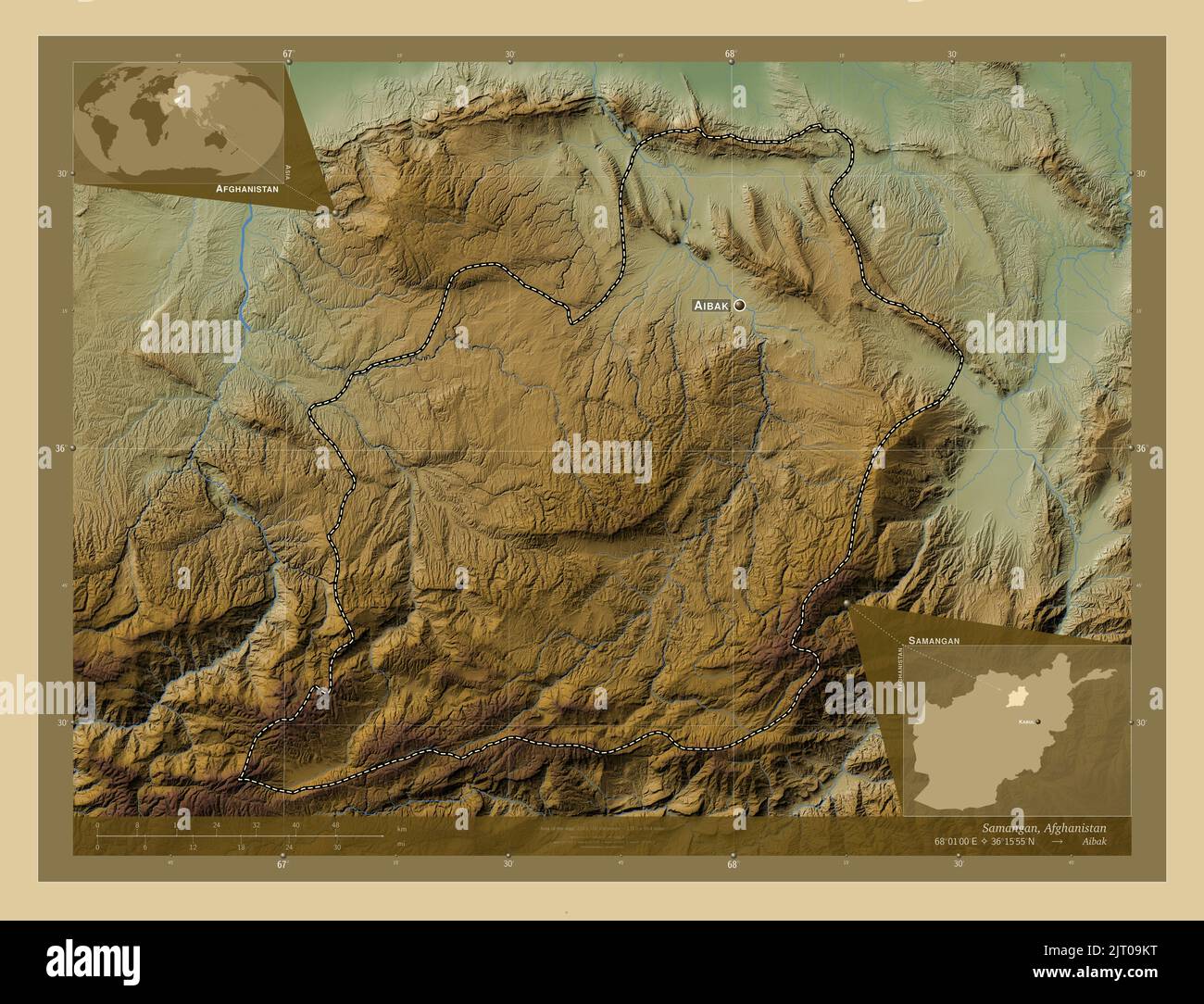 Samangan, province of Afghanistan. Colored elevation map with lakes and ...