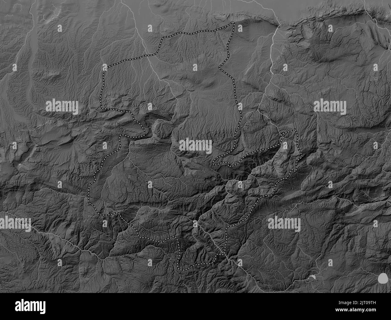 Sari Pul, province of Afghanistan. Grayscale elevation map with lakes ...