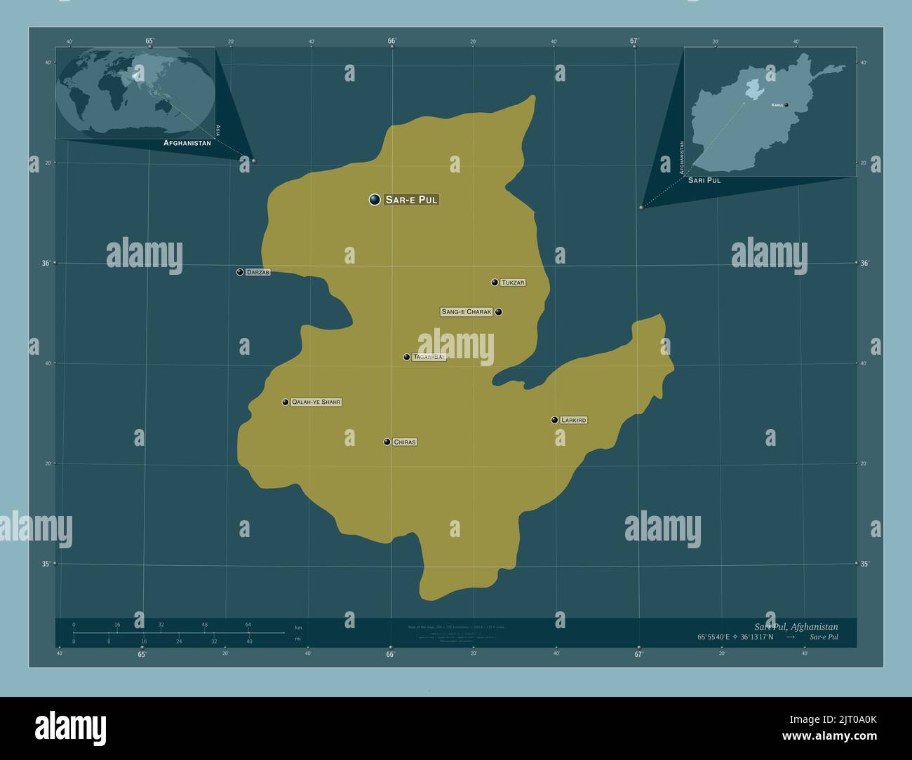 Sari Pul, province of Afghanistan. Solid color shape. Locations and ...