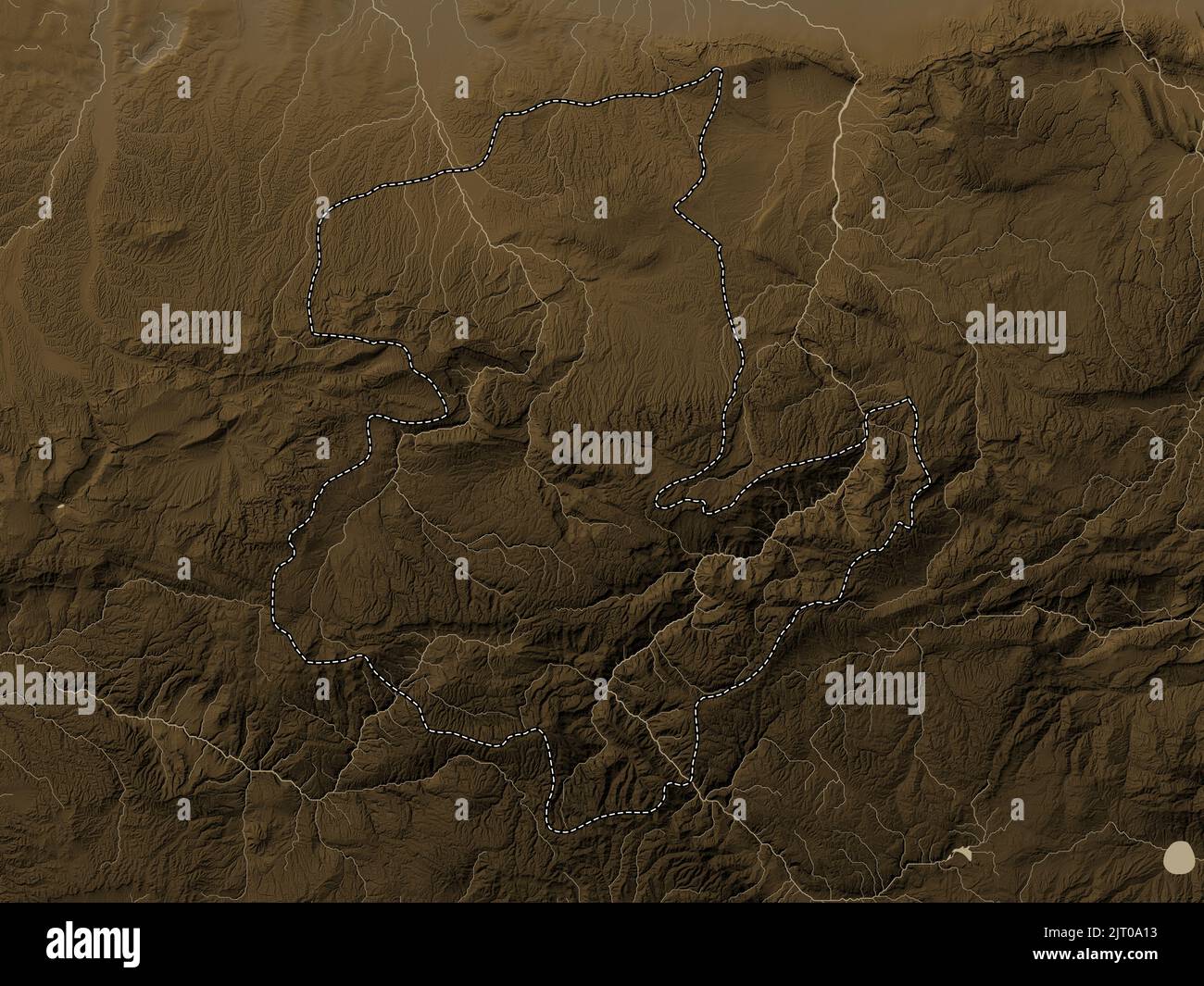 Sari Pul, province of Afghanistan. Elevation map colored in sepia tones ...