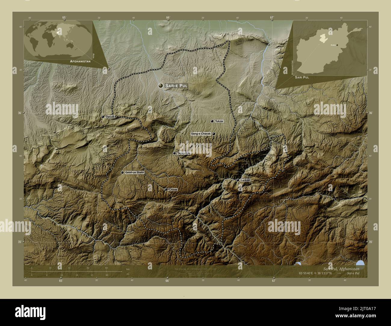Sari Pul, province of Afghanistan. Elevation map colored in wiki style ...