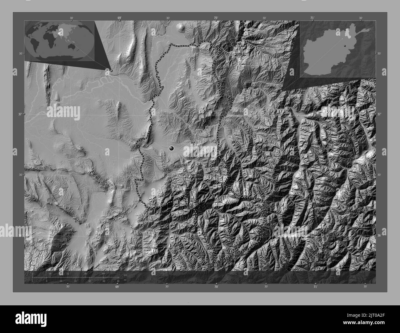 Takhar, province of Afghanistan. Bilevel elevation map with lakes and ...