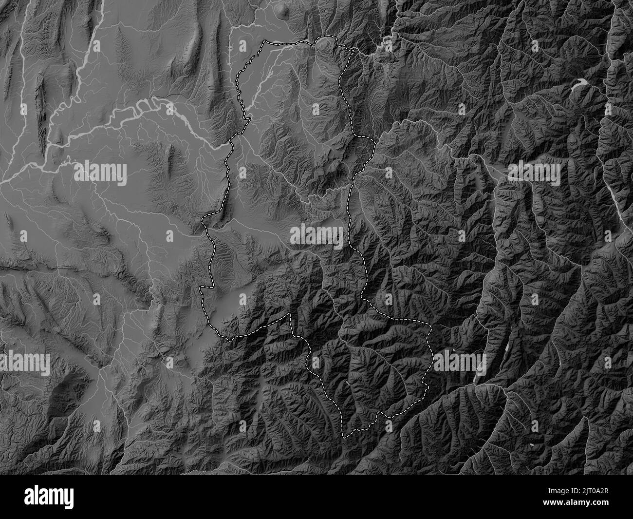 Takhar, province of Afghanistan. Grayscale elevation map with lakes and ...