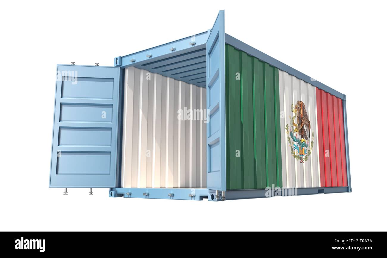 Cargo Container with open doors and Mexico national flag design. 3D ...