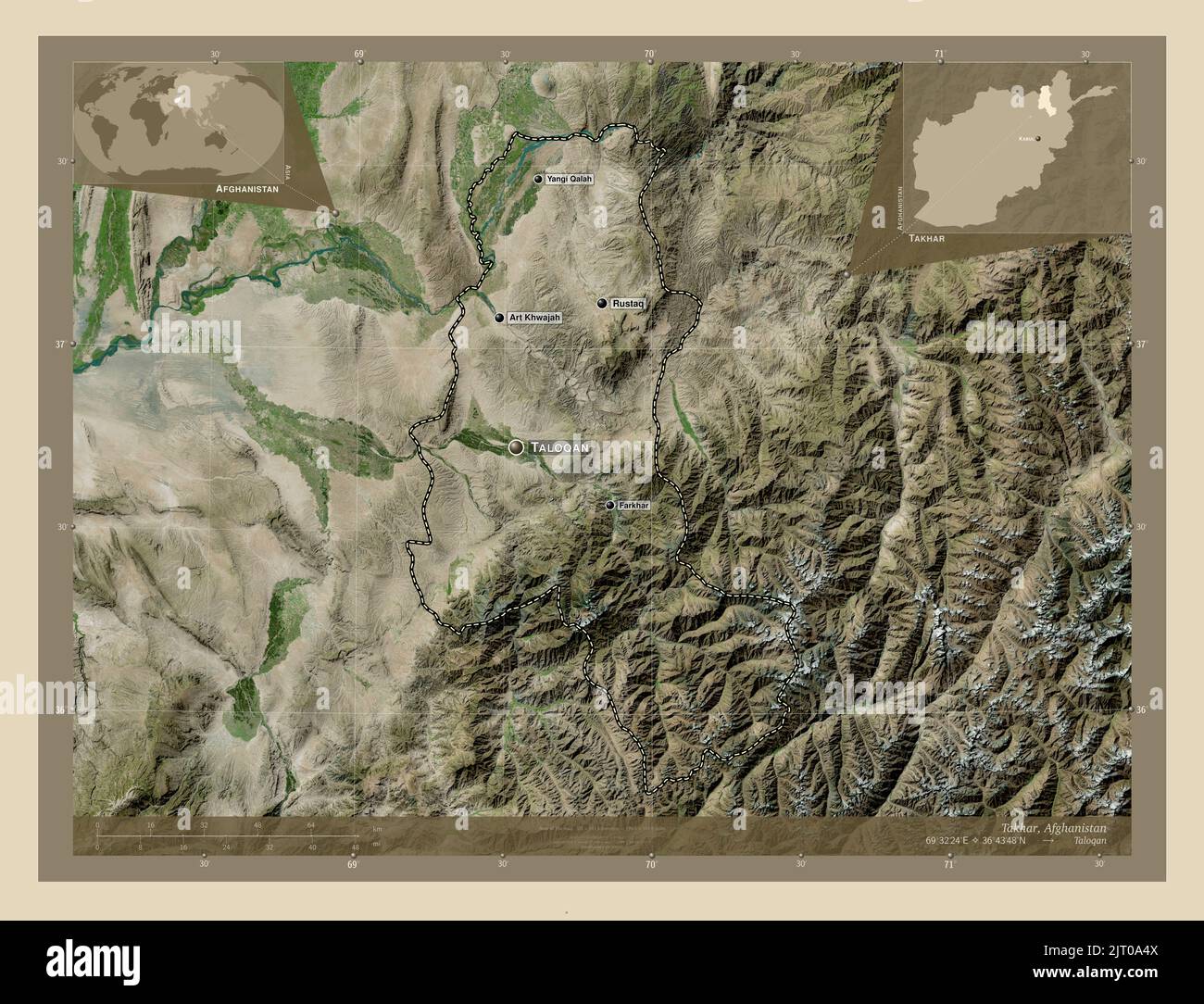 Takhar, province of Afghanistan. High resolution satellite map ...
