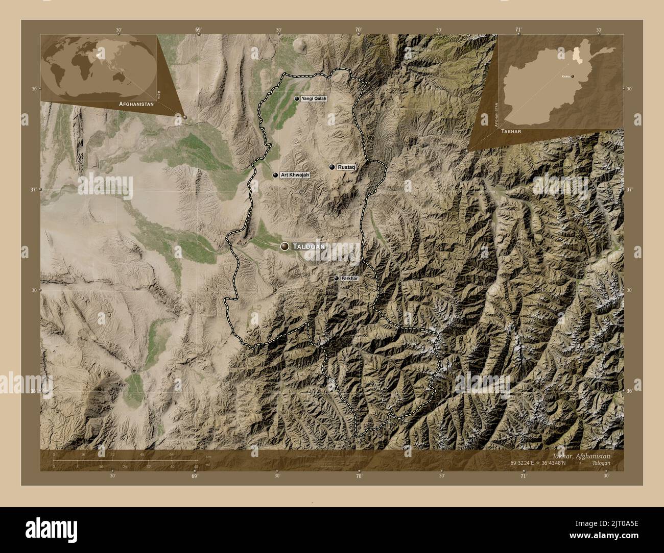 Takhar, province of Afghanistan. Low resolution satellite map ...