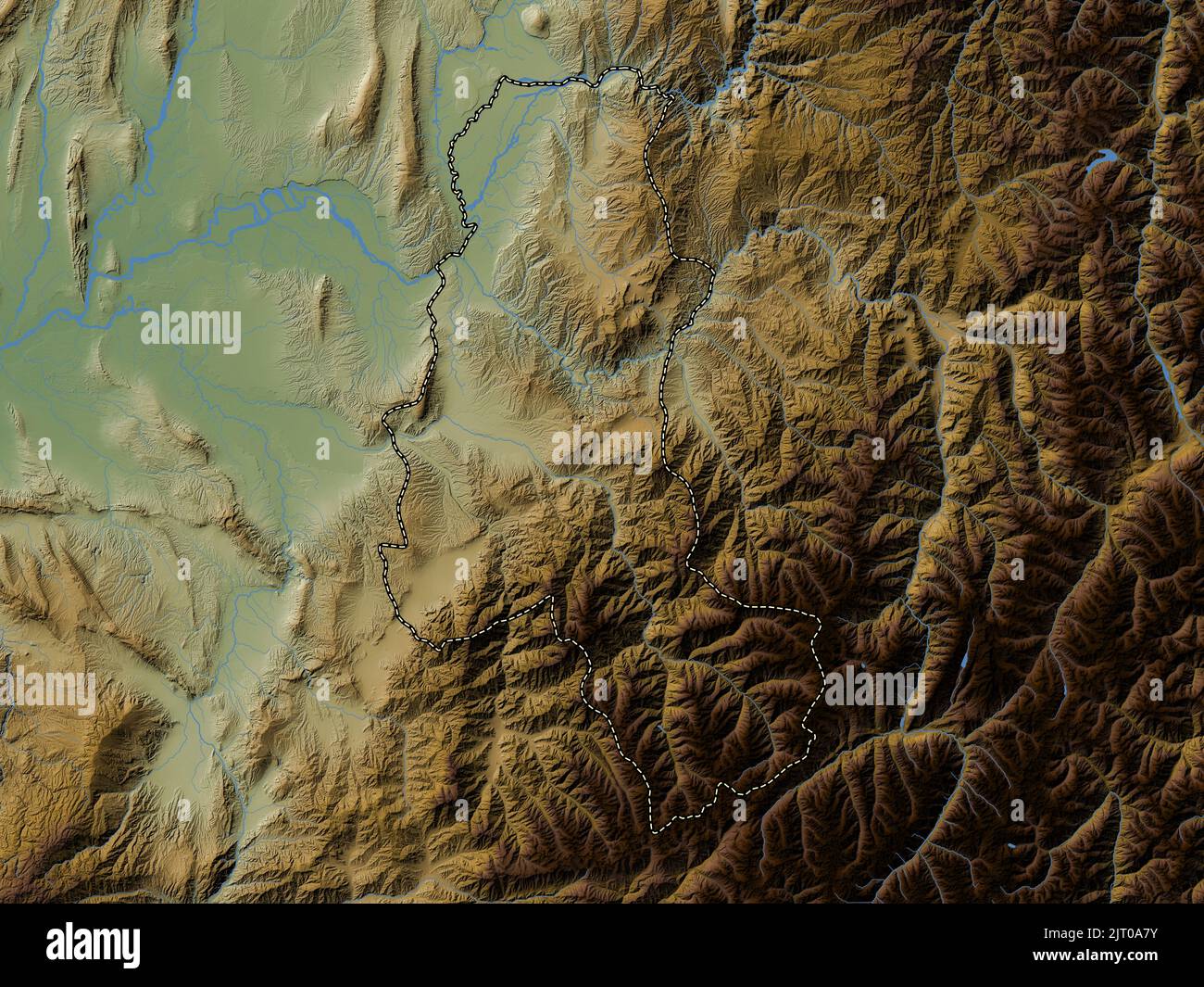 Takhar, province of Afghanistan. Colored elevation map with lakes and ...