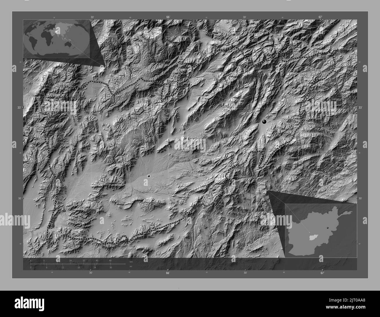 Uruzgan, province of Afghanistan. Bilevel elevation map with lakes and ...