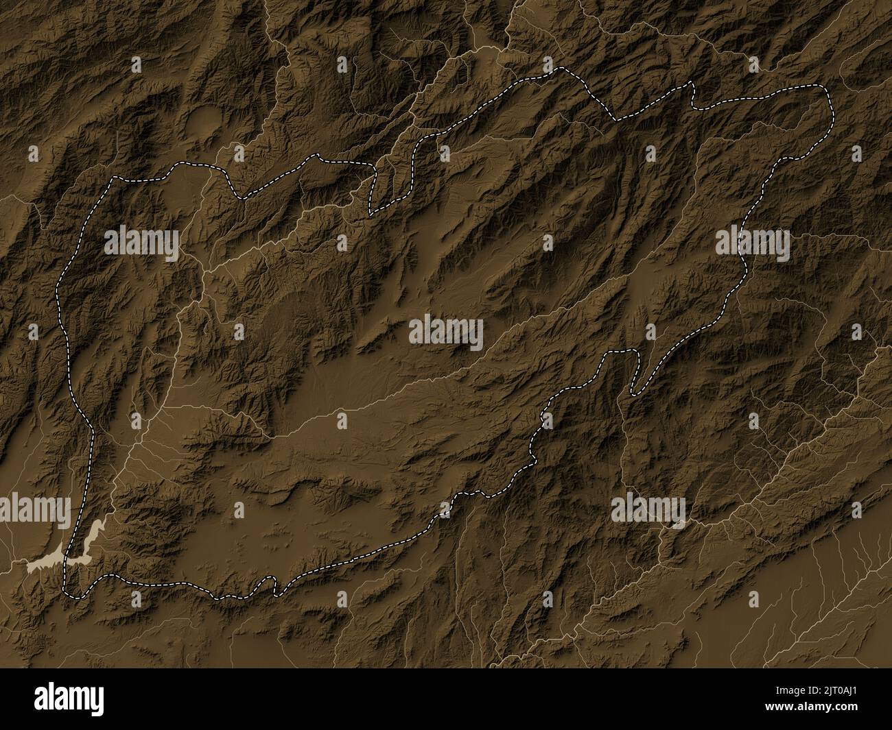 Uruzgan, province of Afghanistan. Elevation map colored in sepia tones ...
