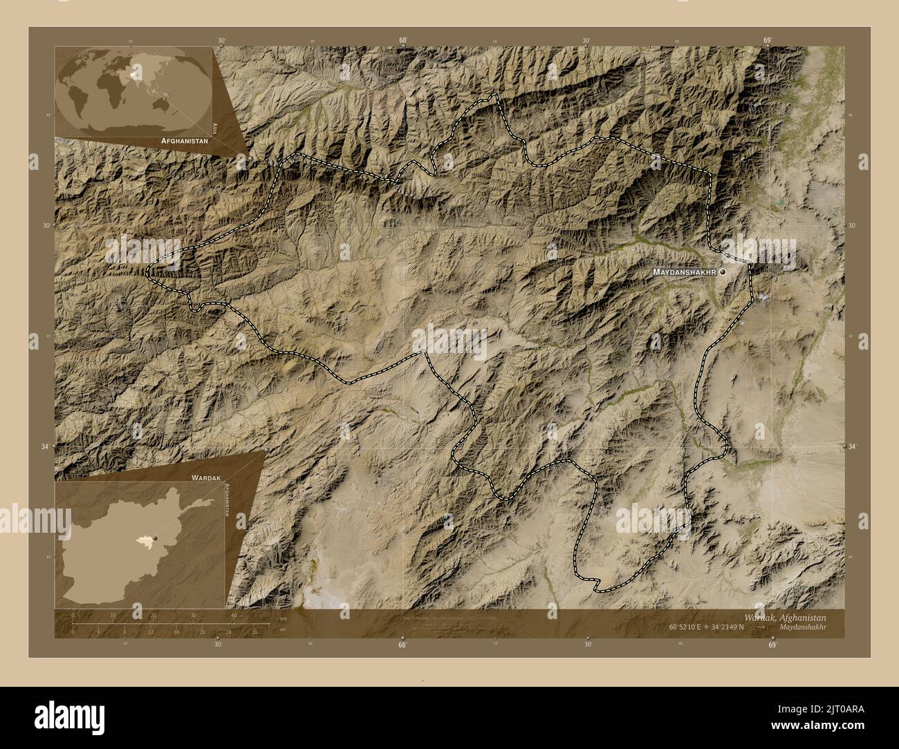 Wardak, province of Afghanistan. Low resolution satellite map ...