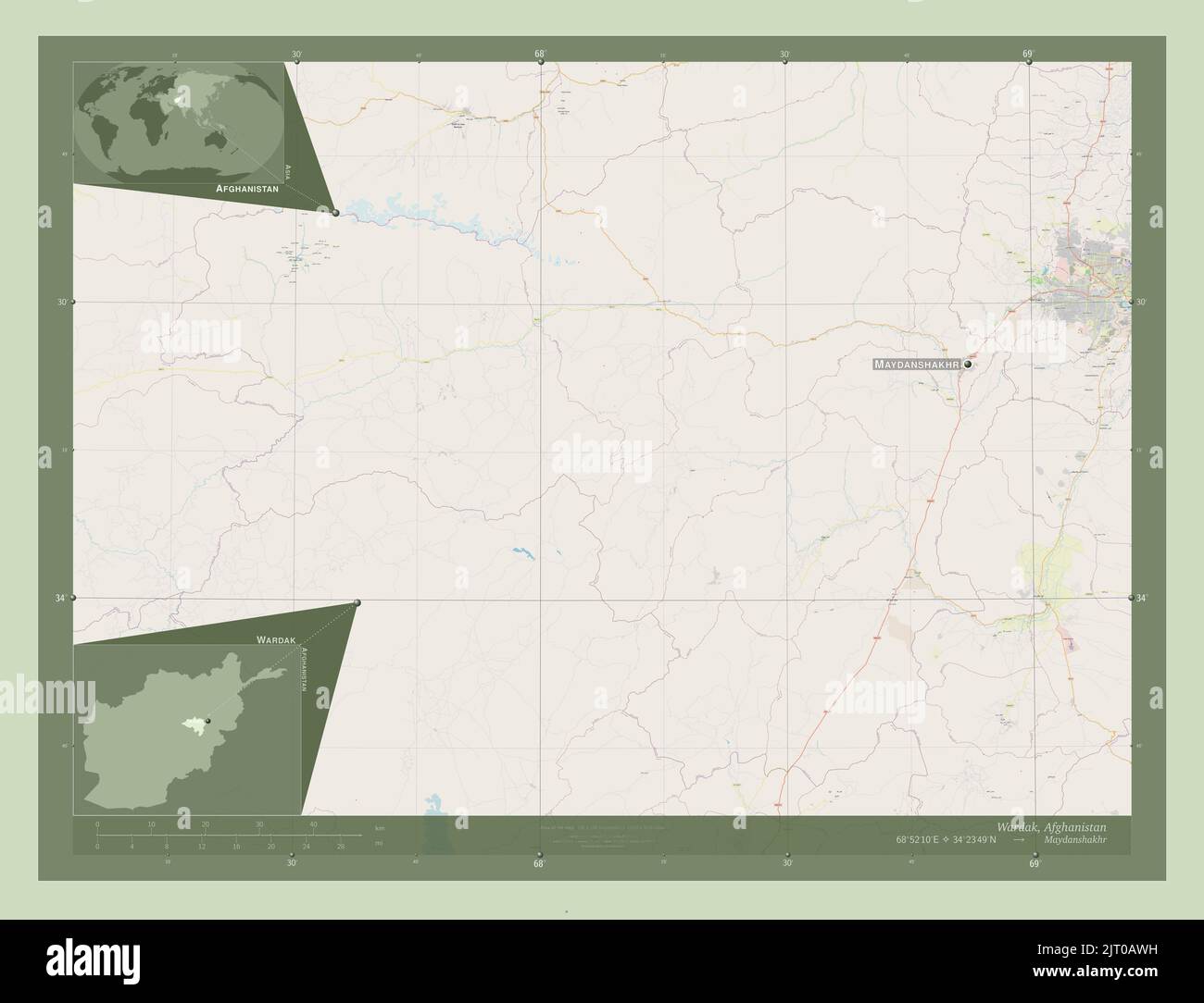 Wardak, province of Afghanistan. Open Street Map. Locations and names ...