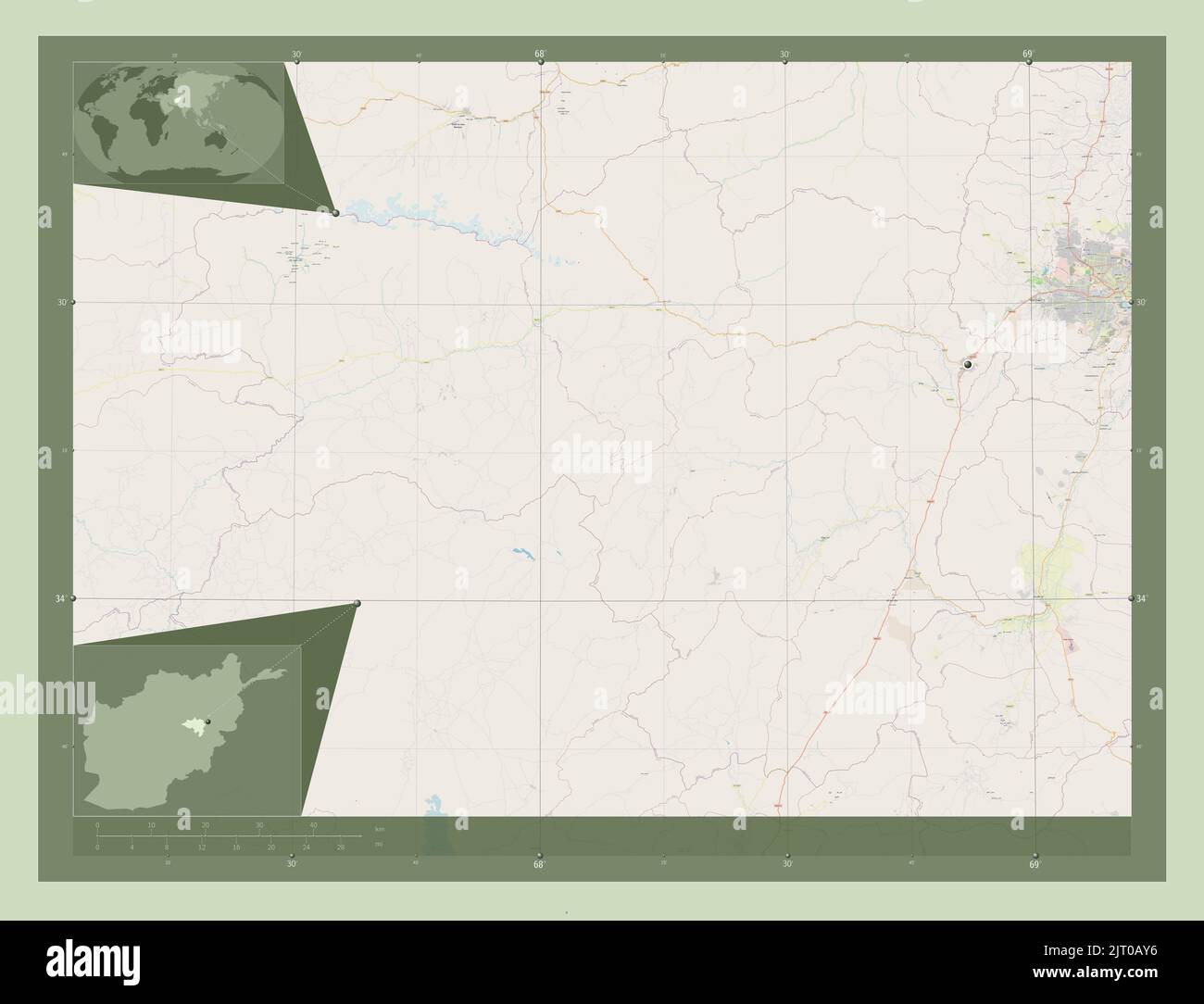 Wardak, province of Afghanistan. Open Street Map. Locations of major ...