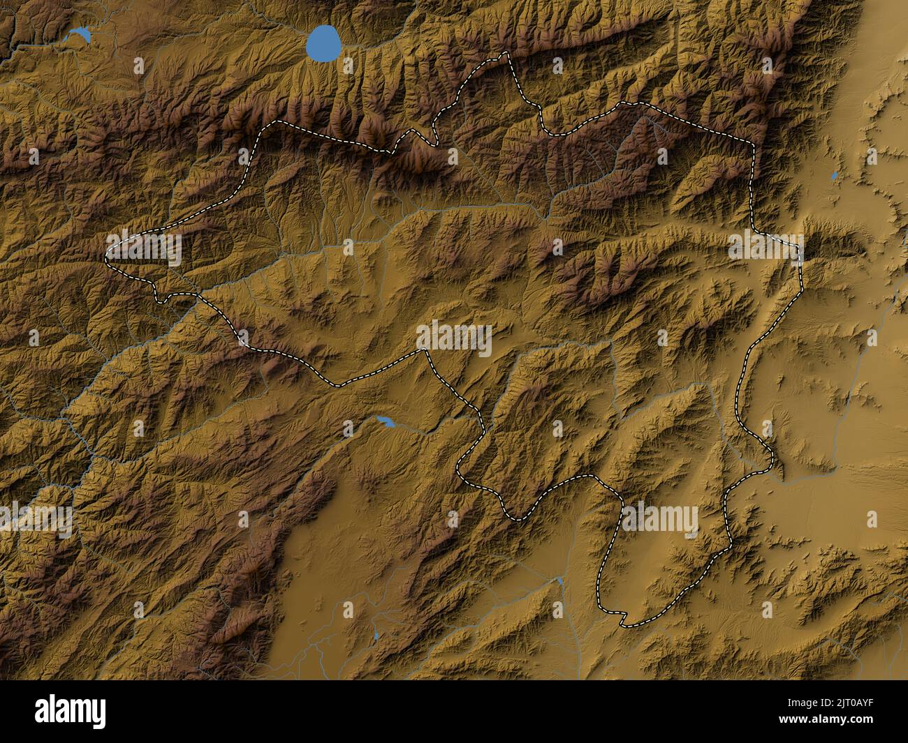 Wardak, province of Afghanistan. Colored elevation map with lakes and ...