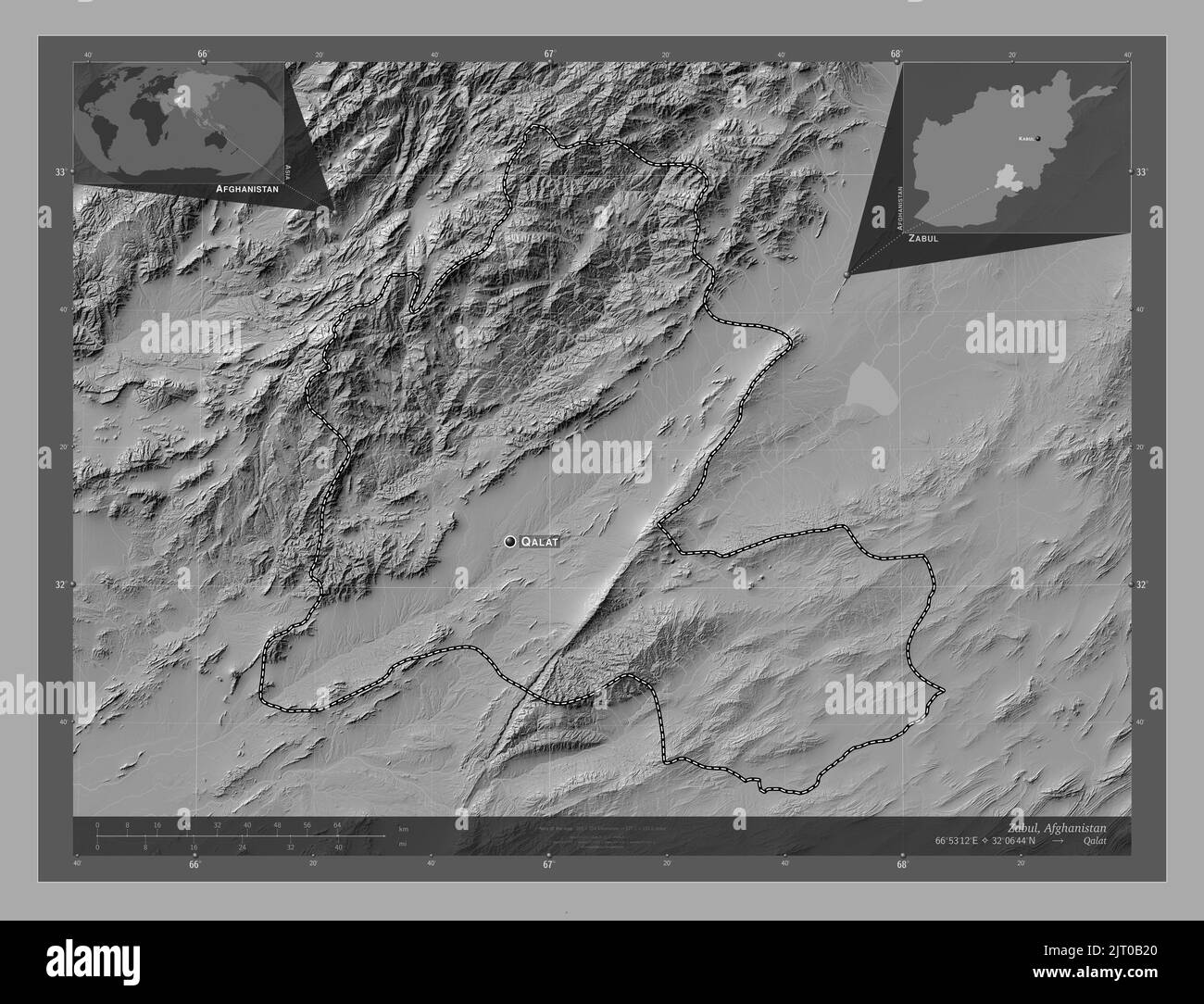 Zabul, province of Afghanistan. Bilevel elevation map with lakes and ...