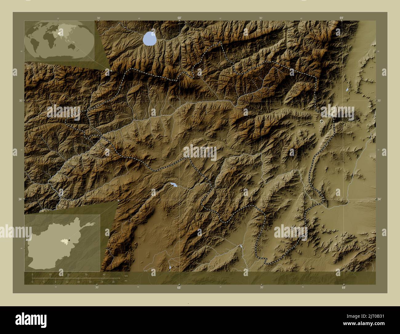 Wardak, province of Afghanistan. Elevation map colored in wiki style ...