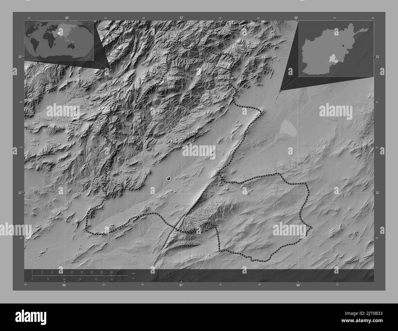 Zabul, province of Afghanistan. Bilevel elevation map with lakes and ...