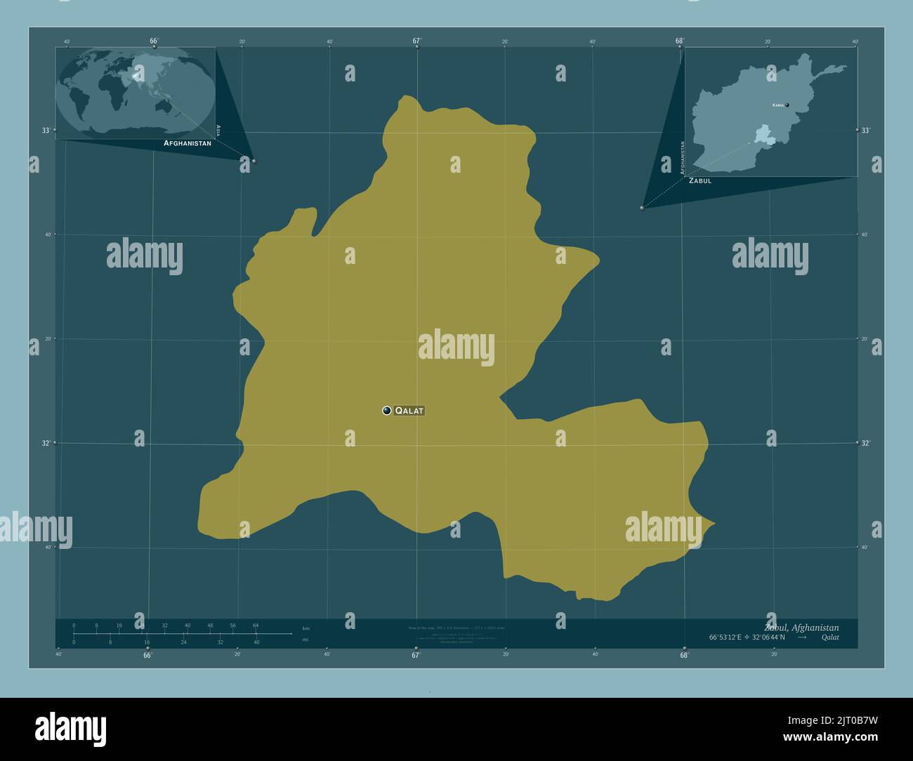 Zabul, province of Afghanistan. Solid color shape. Locations and names ...