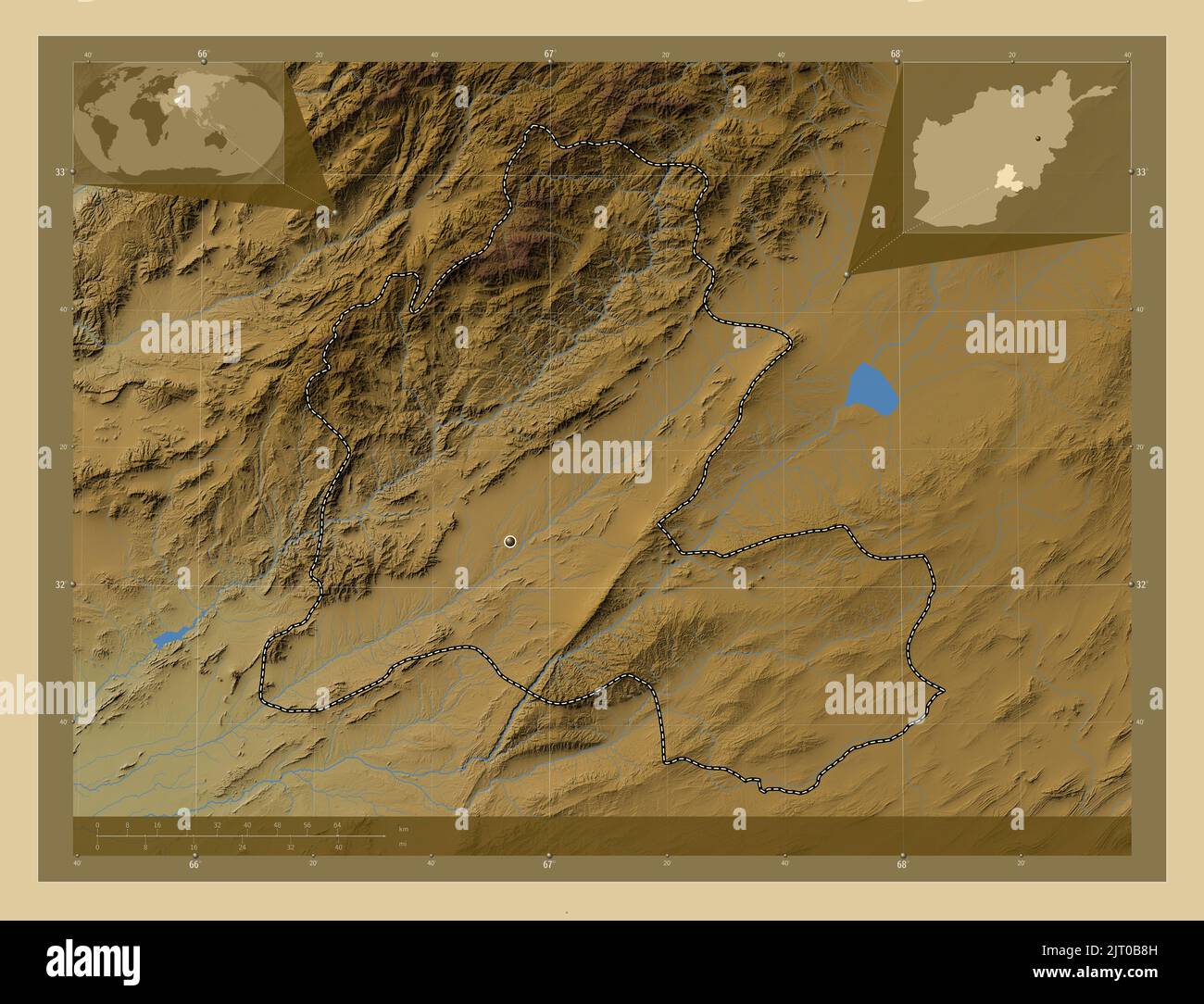 Zabul, province of Afghanistan. Colored elevation map with lakes and ...