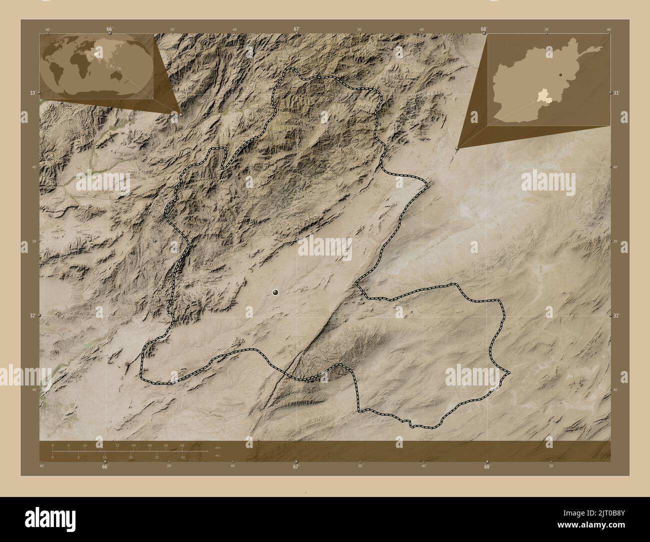 Zabul, province of Afghanistan. Low resolution satellite map. Corner ...
