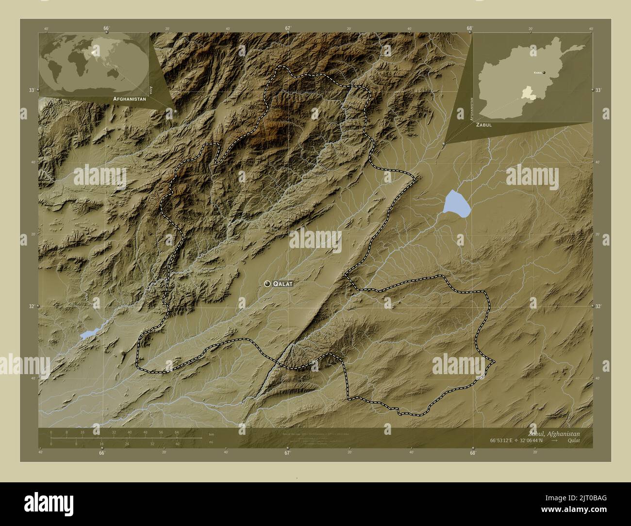Zabul, province of Afghanistan. Elevation map colored in wiki style ...