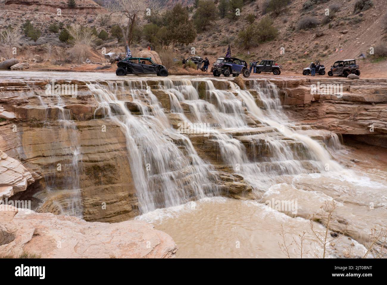 Off-highway vehicles (OHVs) crossing La Verkin Creek above Toquerville ...