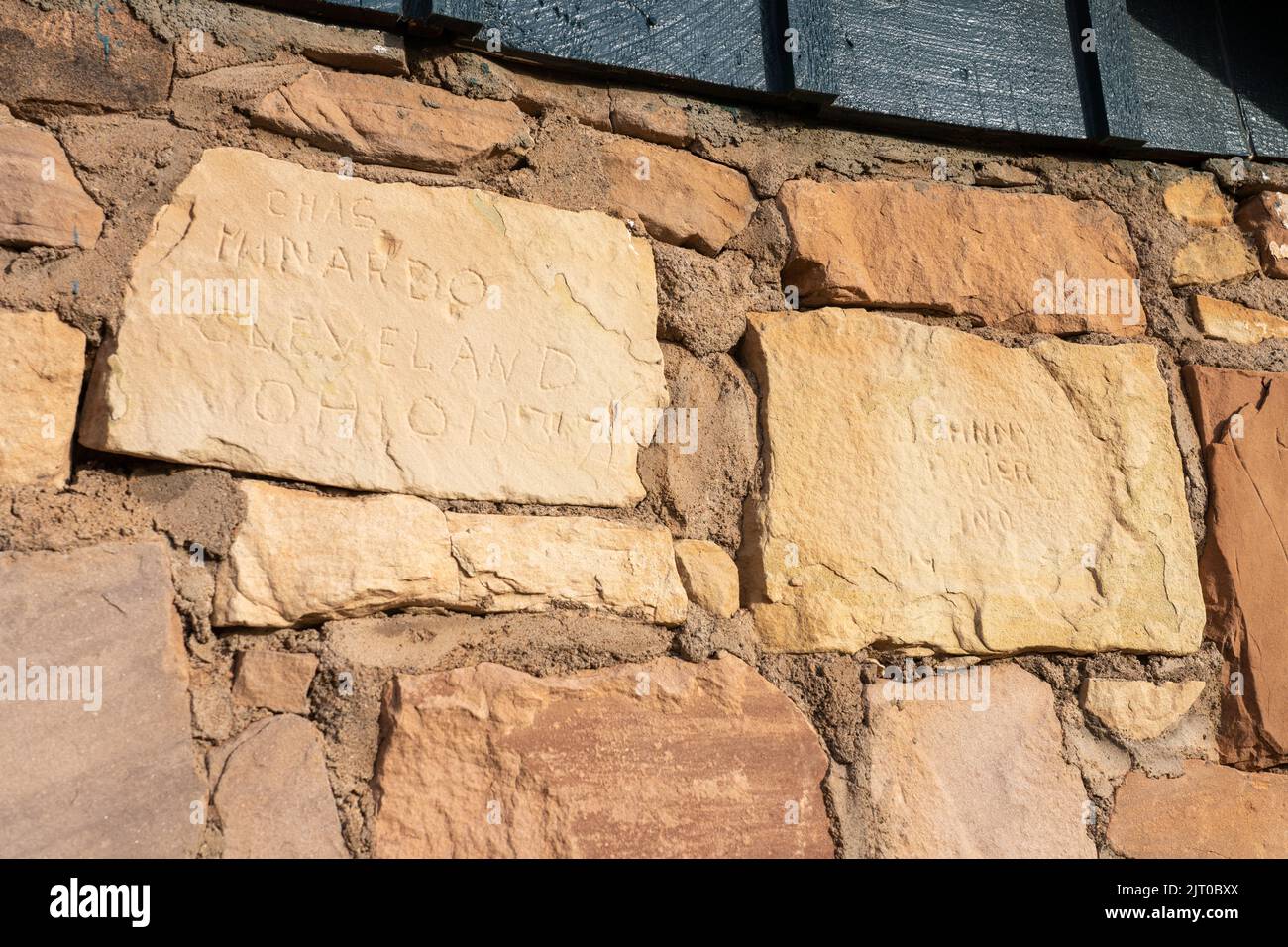 Names carved in the rock of the camp commander's quarters at the Leeds ...