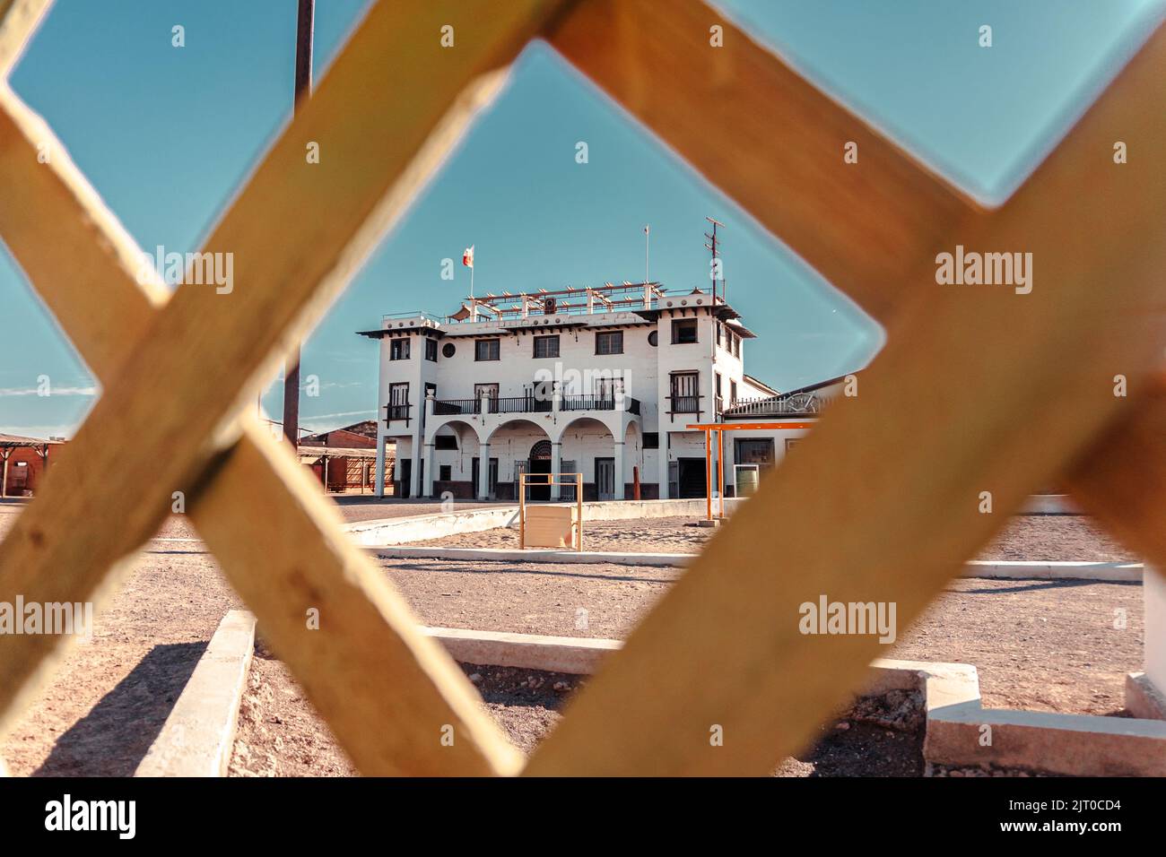 The facade of the old historical theater of Chile in the desert through ...