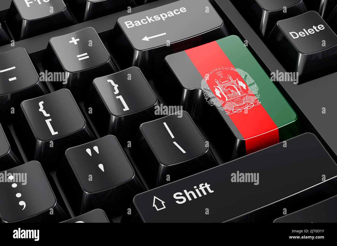 Afghan flag painted on computer keyboard. Online business, education in ...