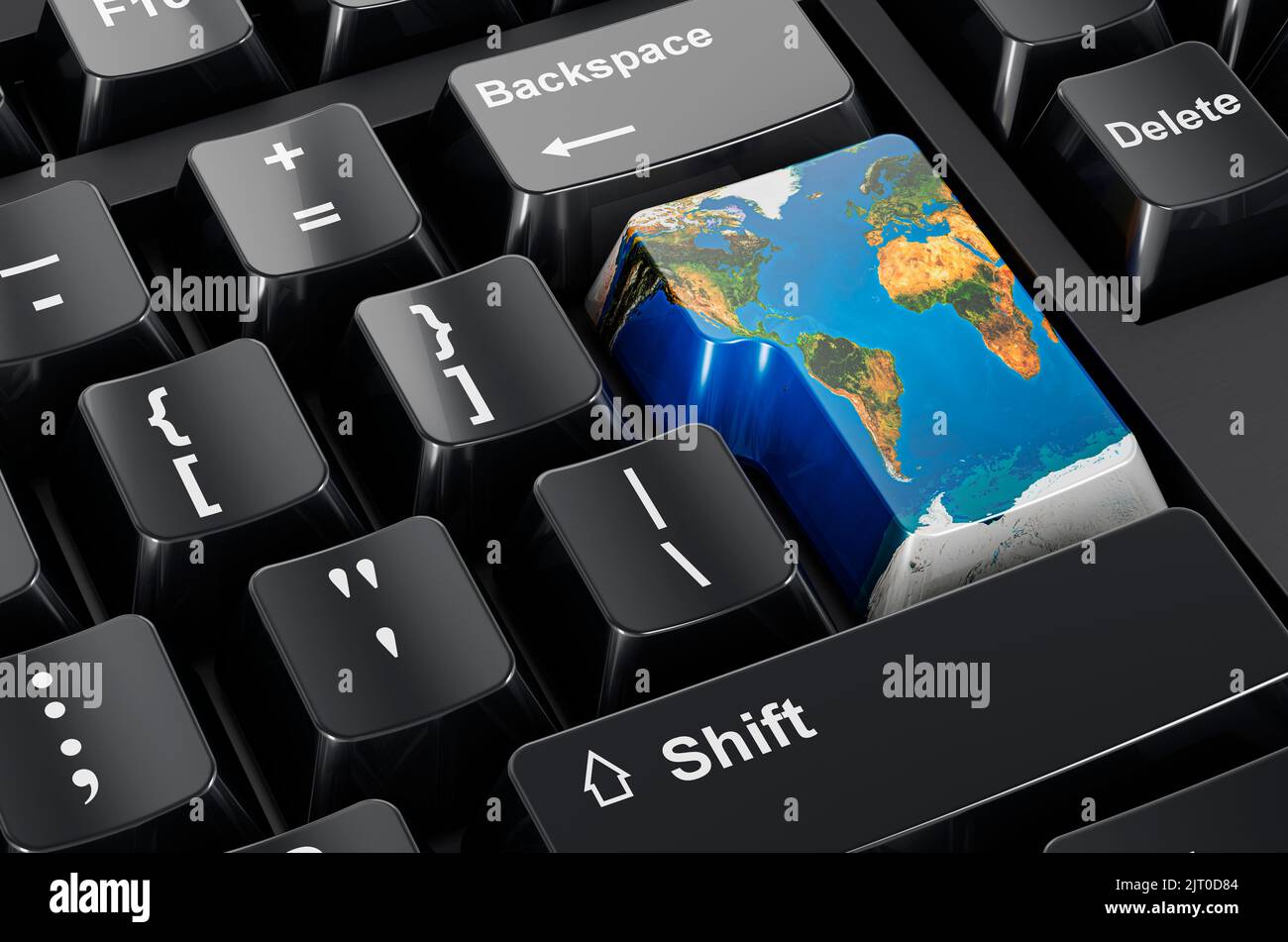 Earth Globe map texture painted on computer keyboard. 3D rendering ...