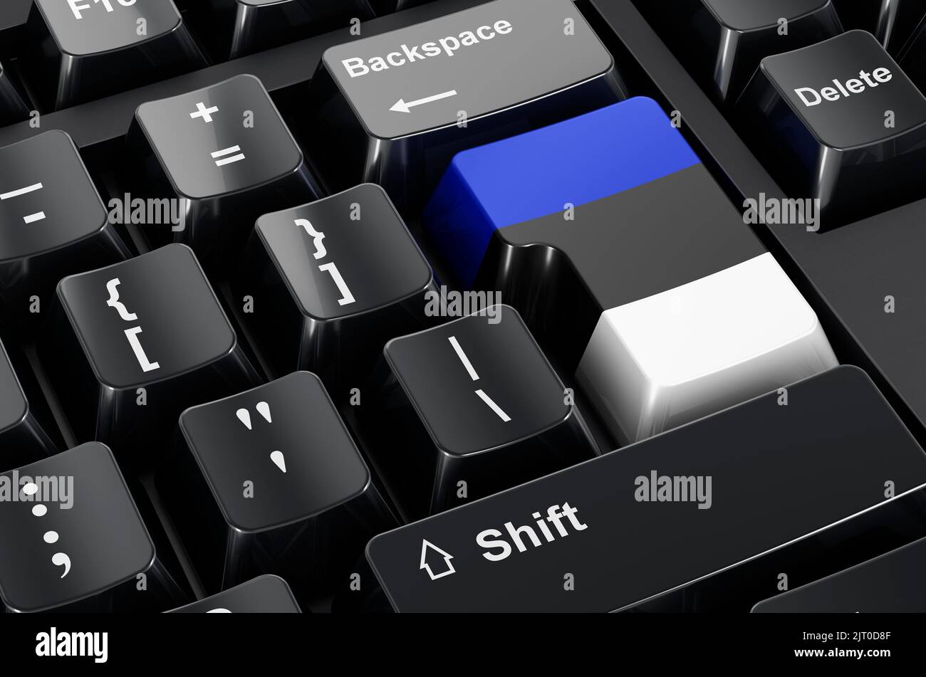 Estonian flag painted on computer keyboard. Online business, education ...