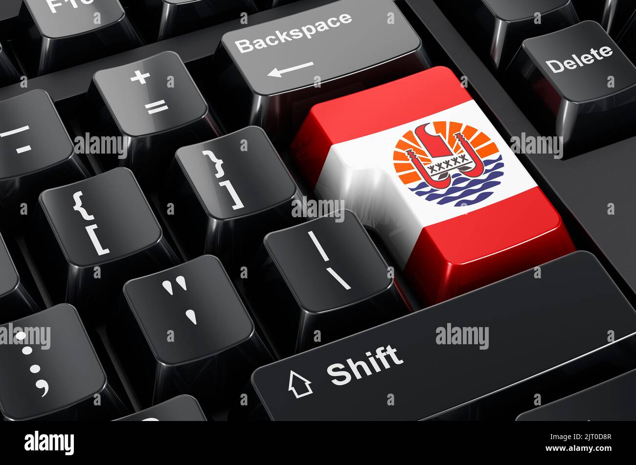 French Polynesian flag painted on computer keyboard. Online business ...
