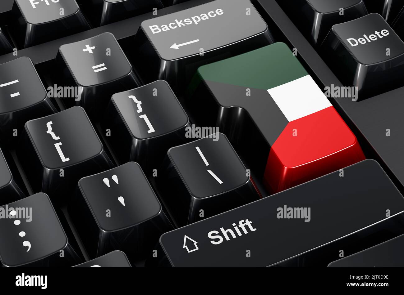Kuwaiti flag painted on computer keyboard. Online business, education ...