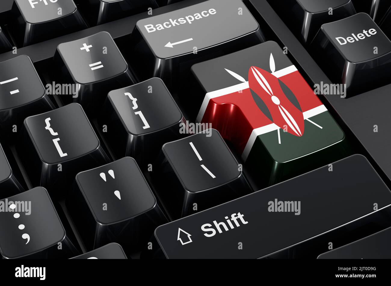 Kenyan flag painted on computer keyboard. Online business, education in ...