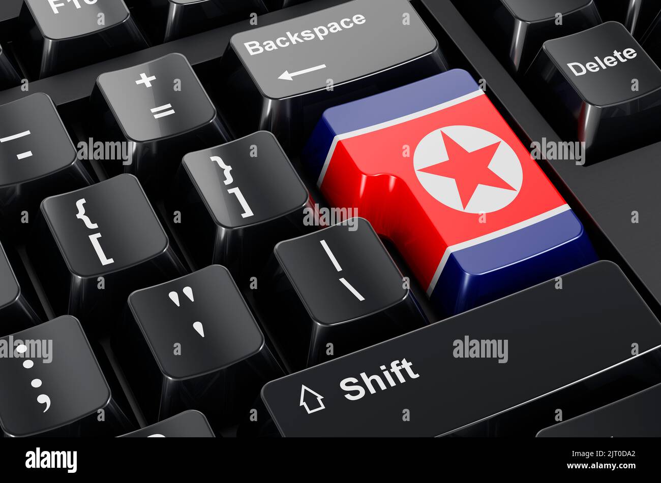 North Korean flag painted on computer keyboard. Online business ...