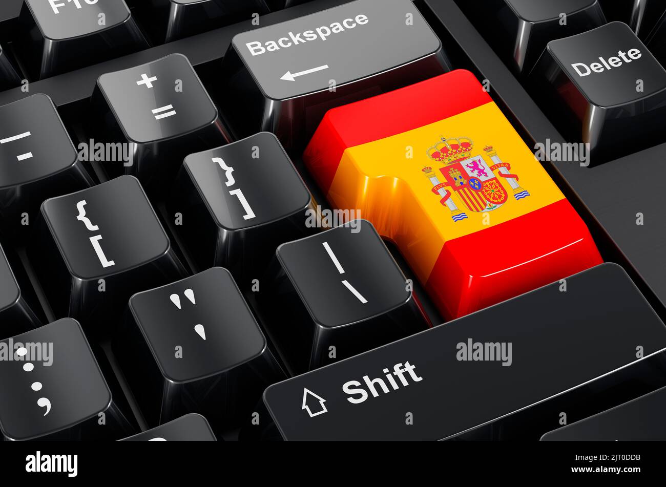 Spanish flag painted on computer keyboard. Online business, education ...