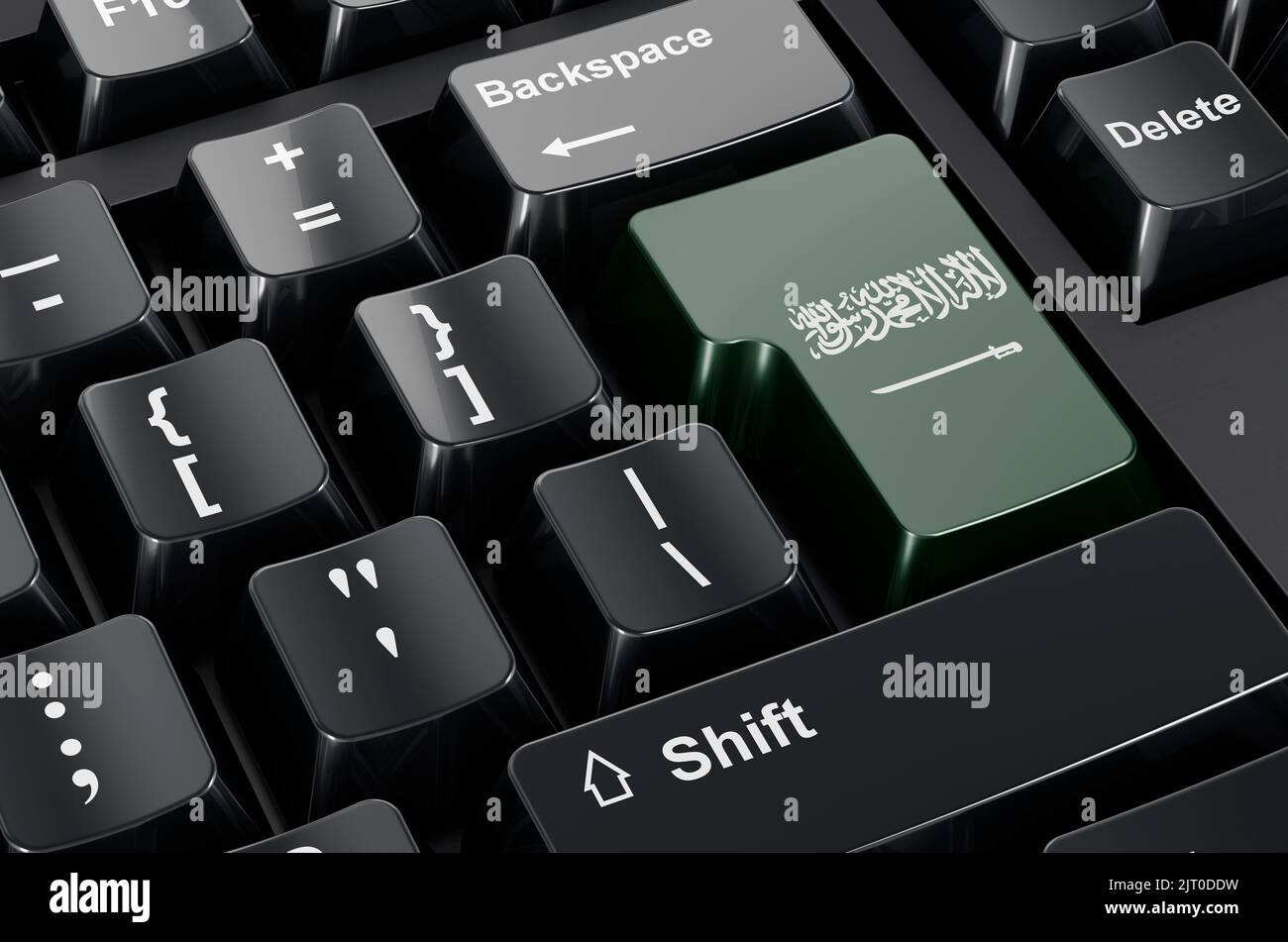 Saudi Arabian flag painted on computer keyboard. Online business ...