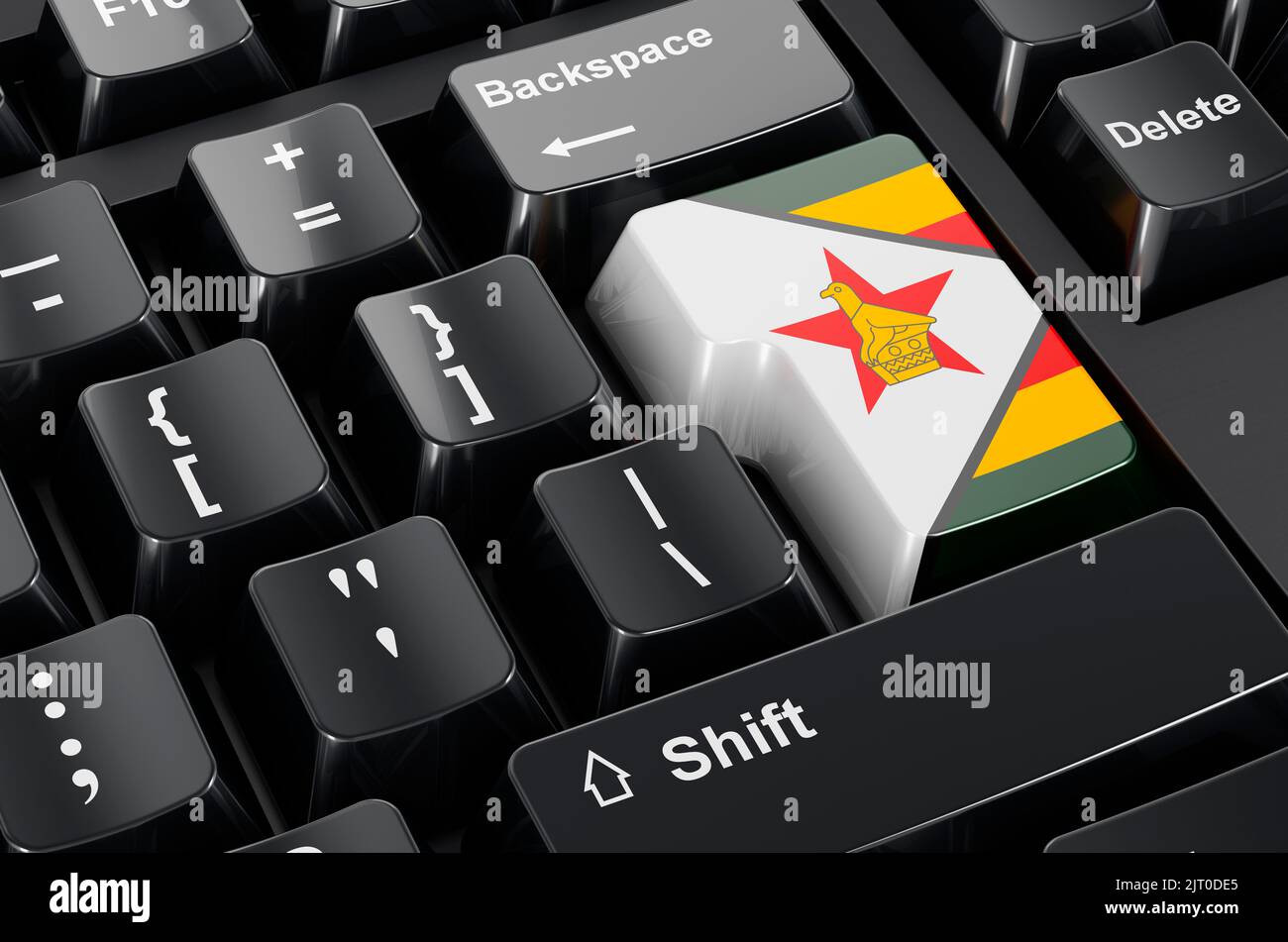 Zimbabwean flag painted on computer keyboard. Online business ...