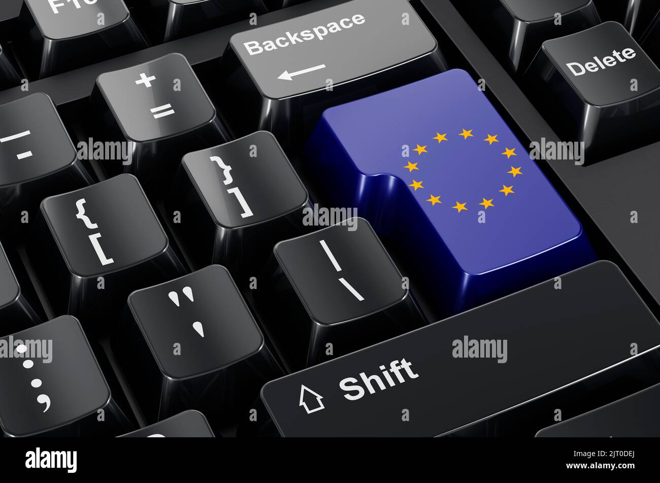 The EU flag painted on computer keyboard. Online business, education in ...