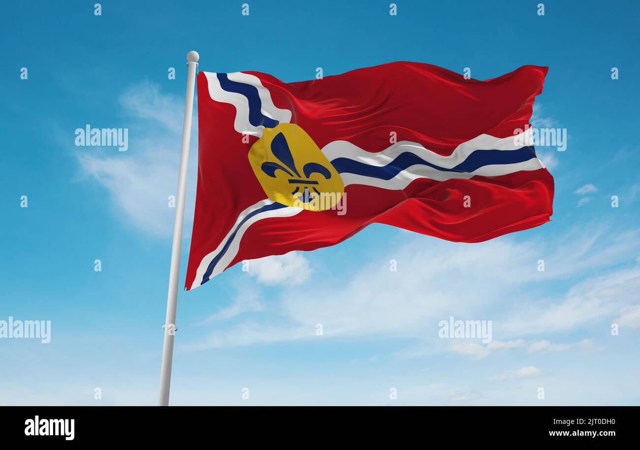 official flag of St. Louis, Missouri untied states of America at cloudy ...