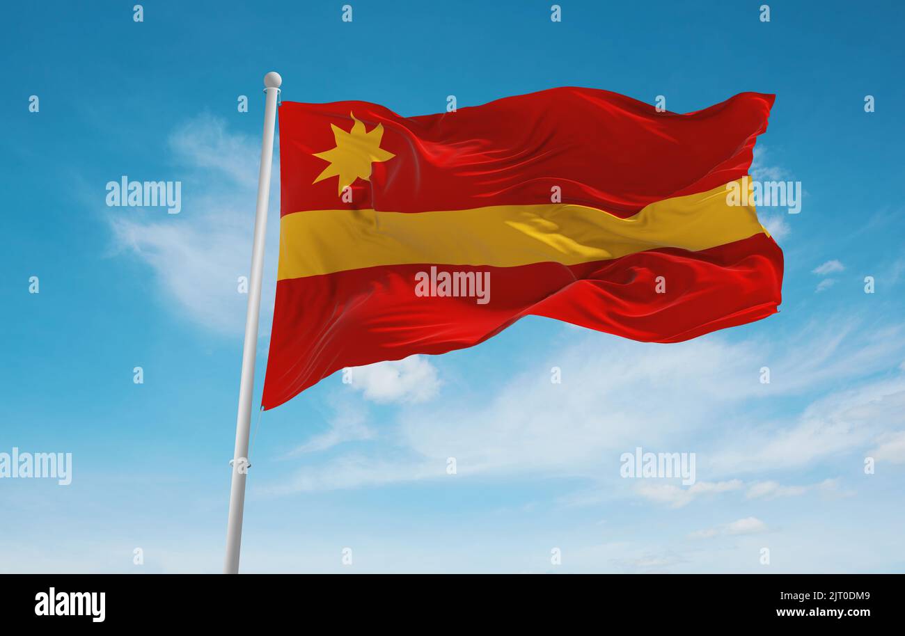 official flag of Toa Alta untied states of America at cloudy sky ...