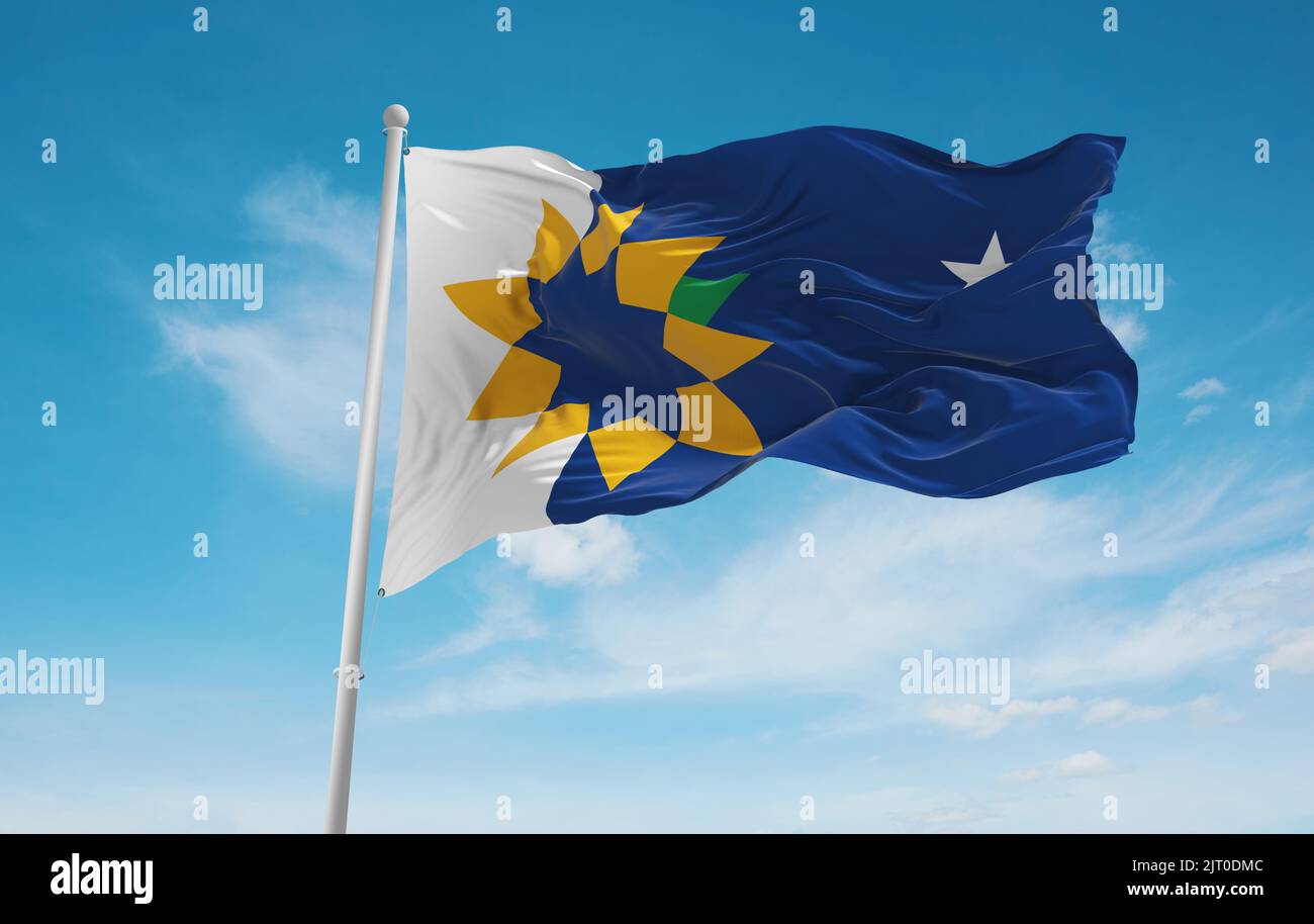 official flag of Topeka, Kansas untied states of America at cloudy sky ...