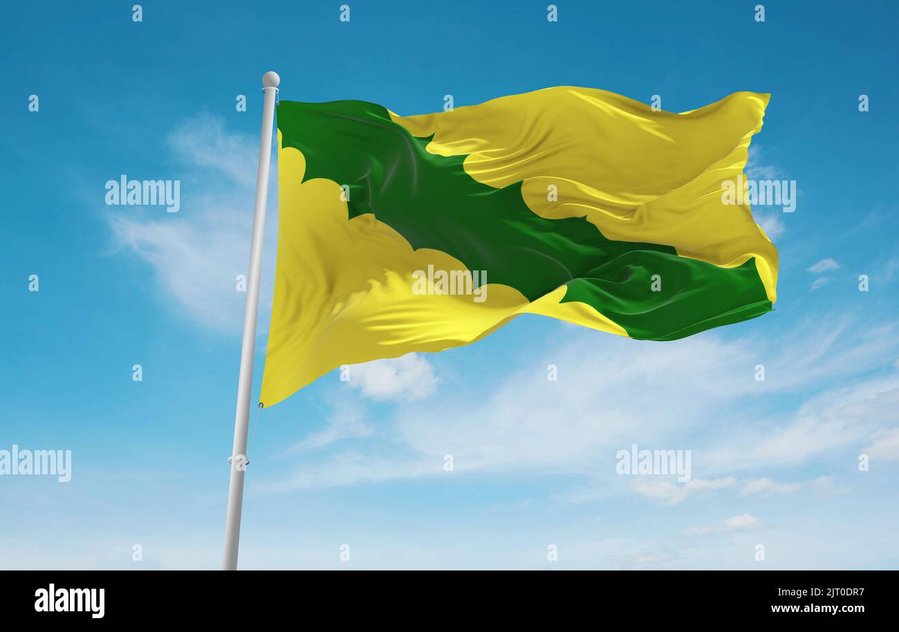 official flag of Vega Baja untied states of America at cloudy sky ...