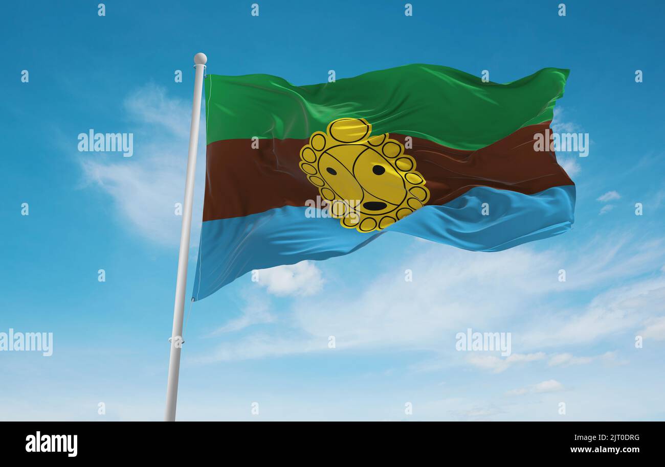 official flag of Utuado untied states of America at cloudy sky ...