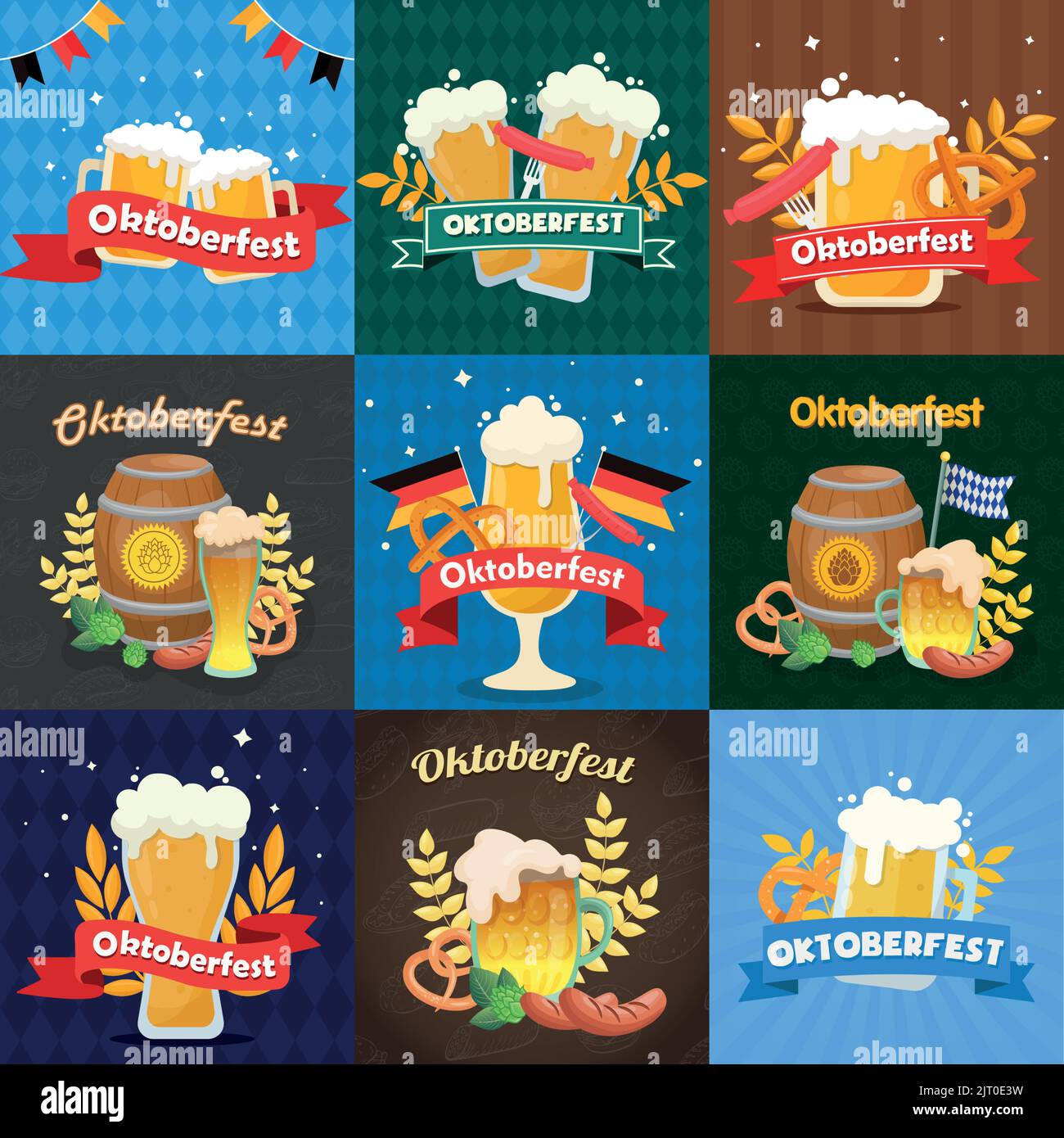 Vector set of 9 pcs Oktoberfest beer festival advertising banners ...