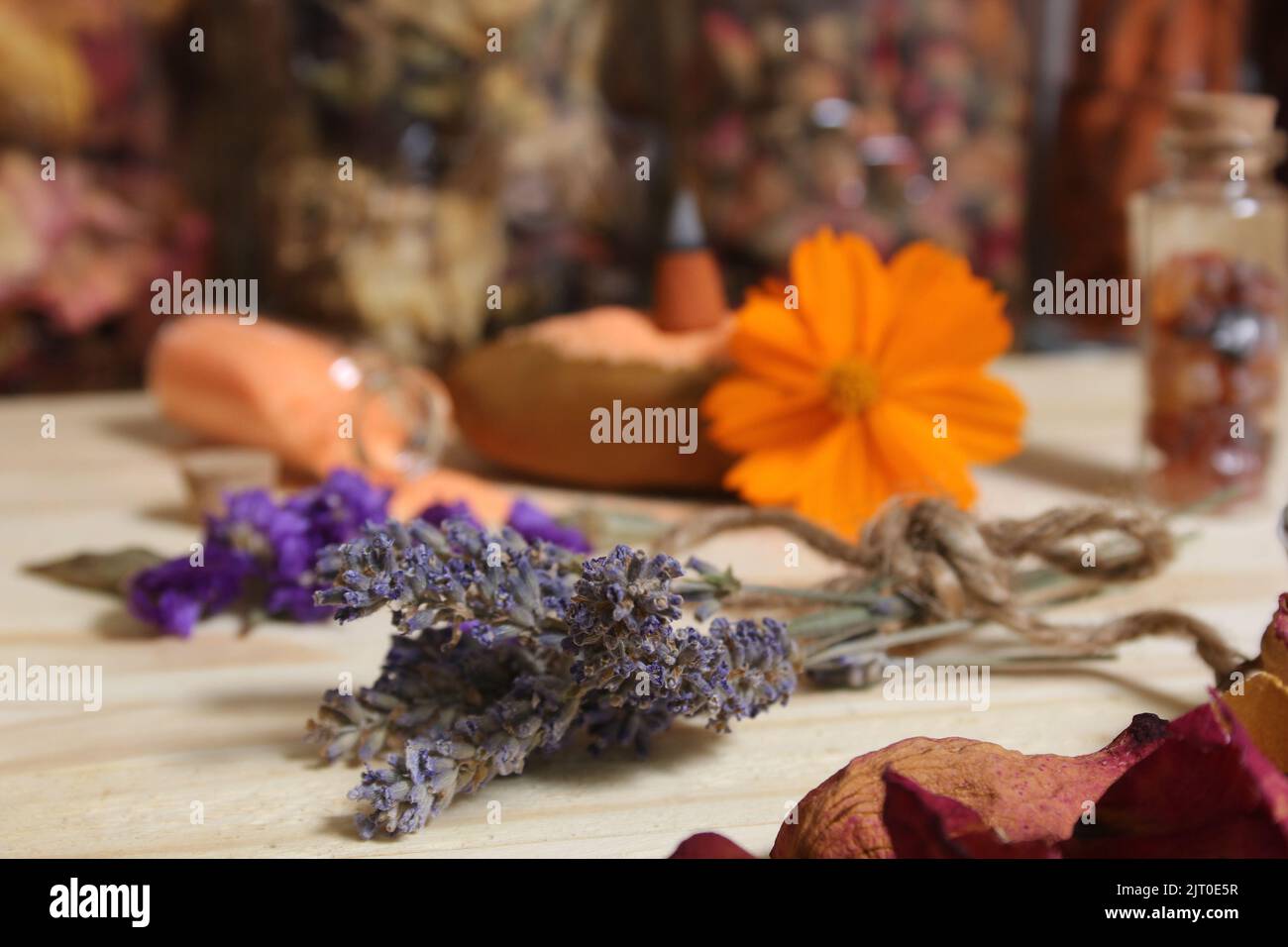 Incense Cones on Stone Slab With Rock Crystals and Flowers Stock Photo ...